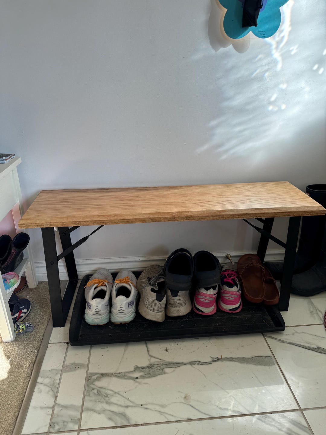 Red Oak Entryway Bench With Metal Legs. - Etsy