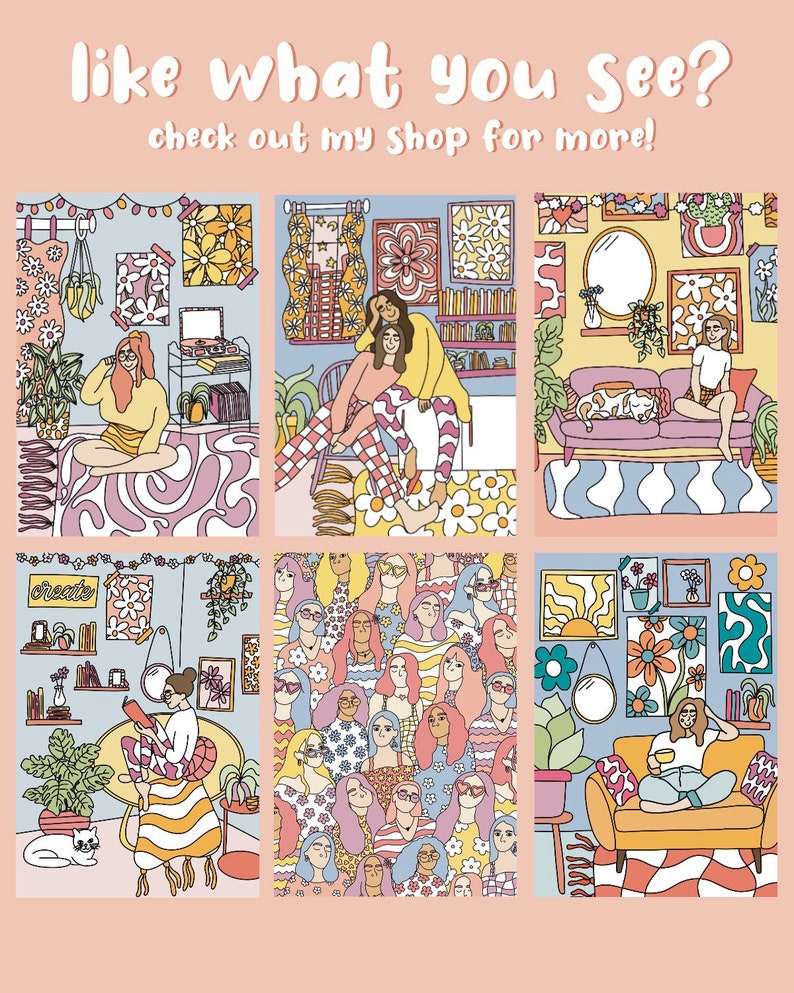 Funky Girl Illustration Print Abstract Groovy Fun Female - Etsy