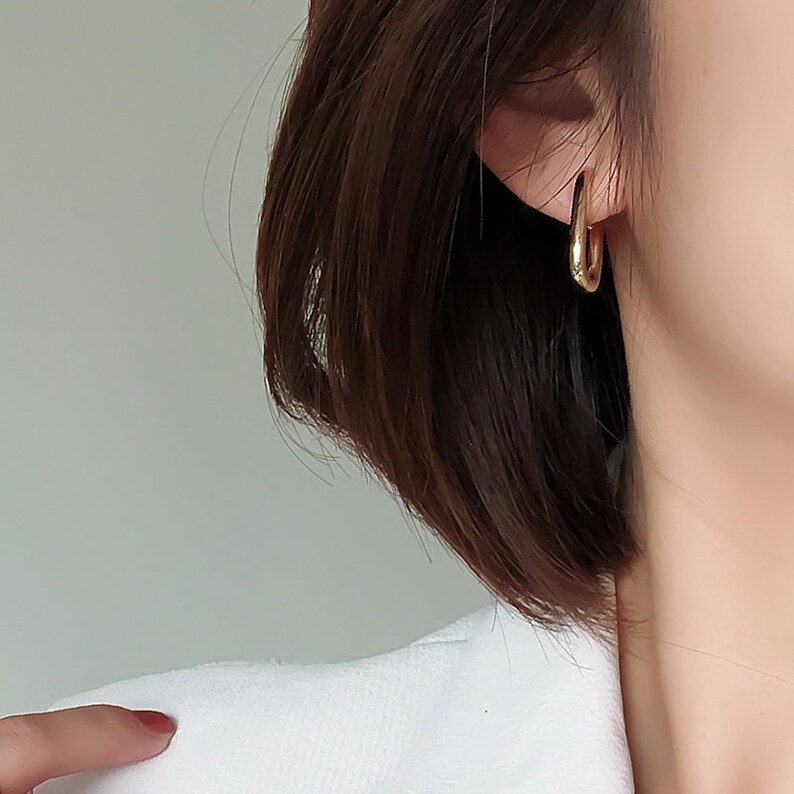 14K Gold Bold Rectangle Clip on Hoops Minimalist Gold | Etsy