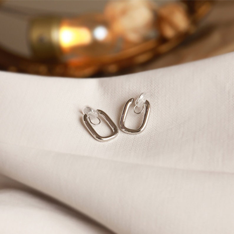 14K Gold Bold Rectangle Clip on Hoops Minimalist Gold | Etsy