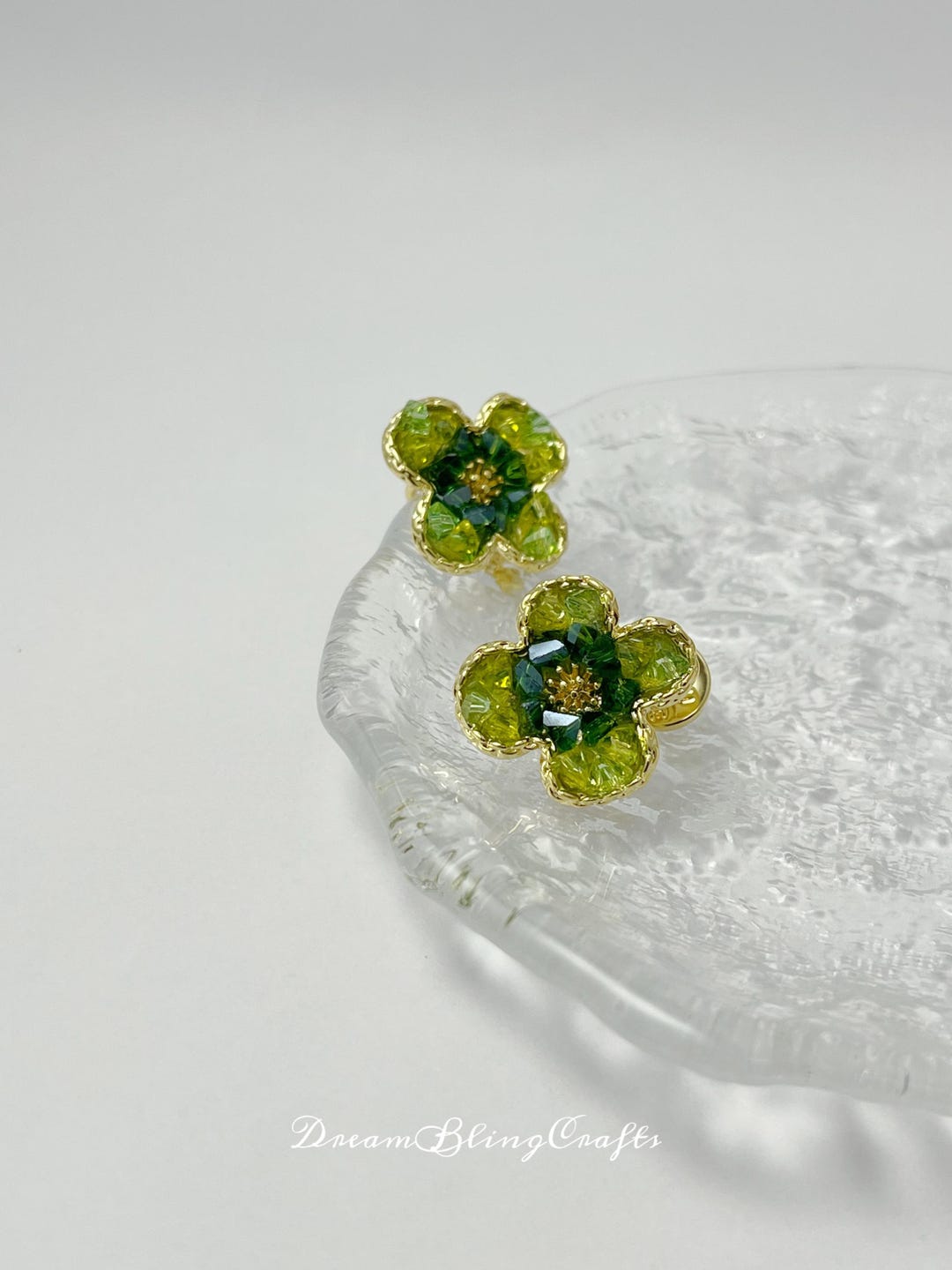 Crystal Green Follower Invisible Clip on Earrings for Holiday, Painless ...