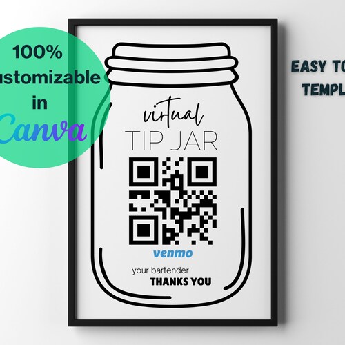 Printable Virtual Tip Jar Venmo Payment Sign QR Code Sign - Etsy