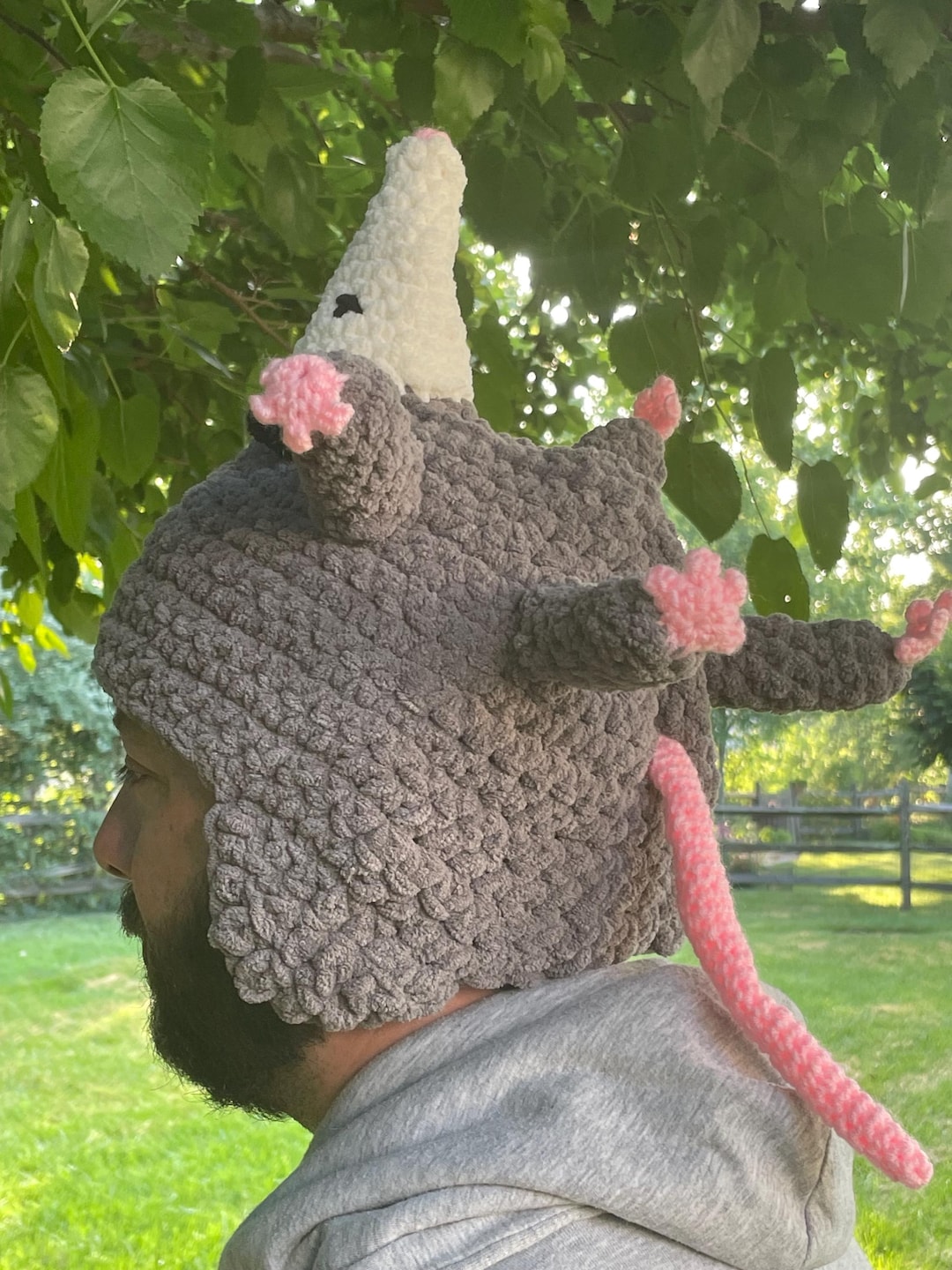 Made to Order Crocheted Dead Opossum Adult Sized Hat | Warm Winter Hat ...