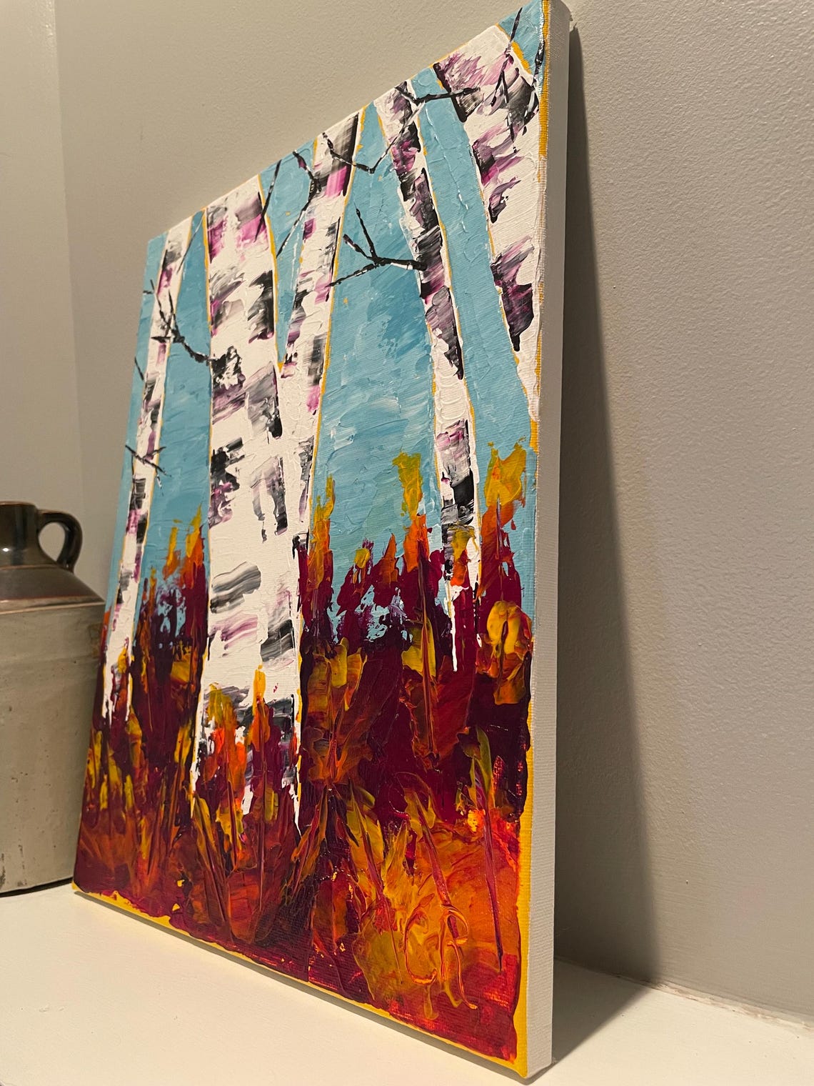 Vivid Fall Fantasy Autumn Birch Tree Original Acrylic Painting - Nature ...