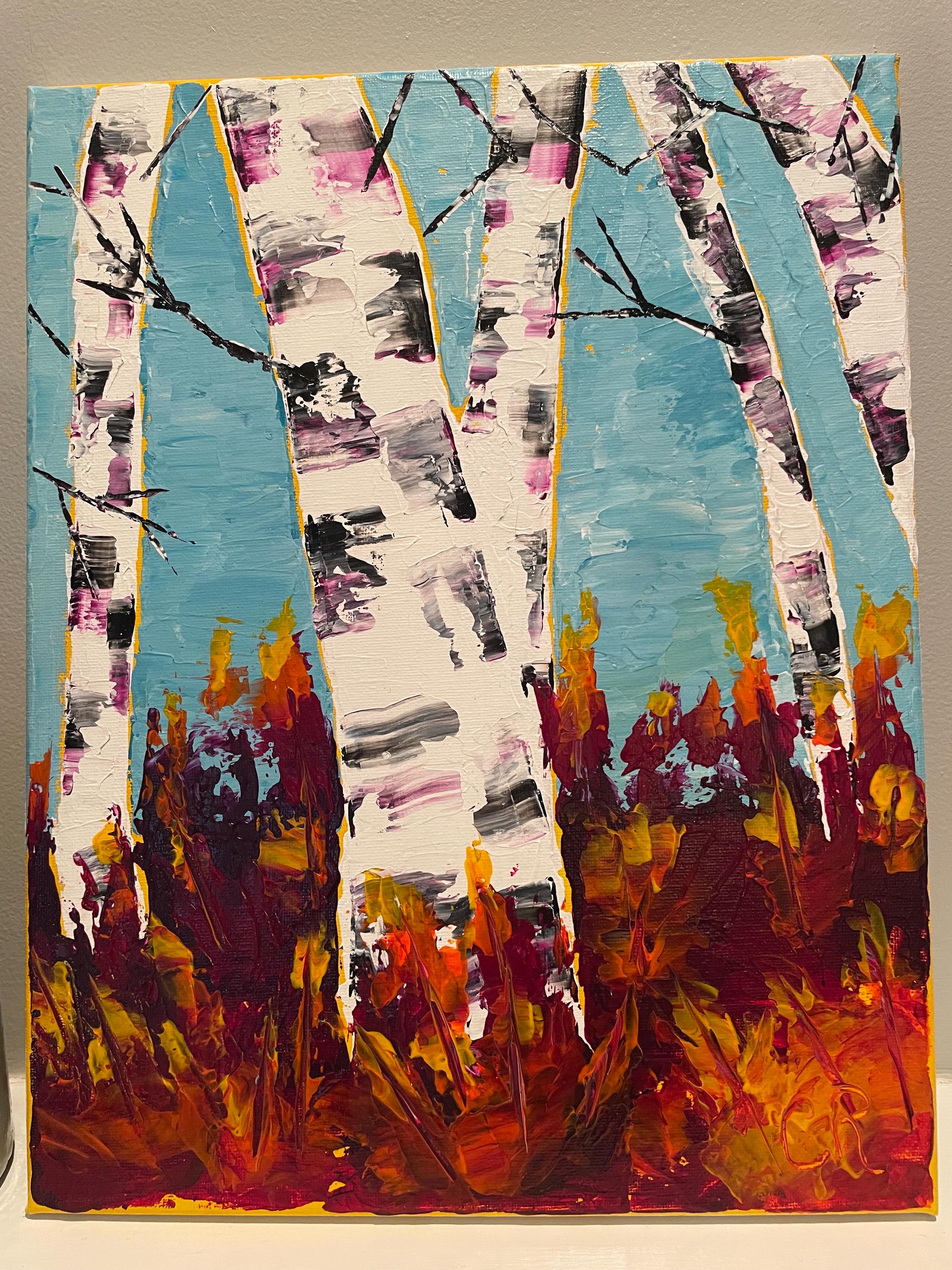 Vivid Fall Fantasy Autumn Birch Tree Original Acrylic Painting - Nature ...