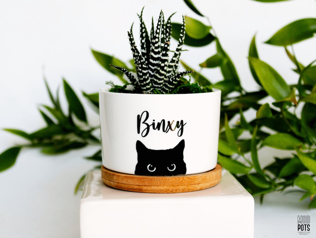 Personalized Black Cat Plant Pot | Cat Planter | Personalized Cat | Cat ...