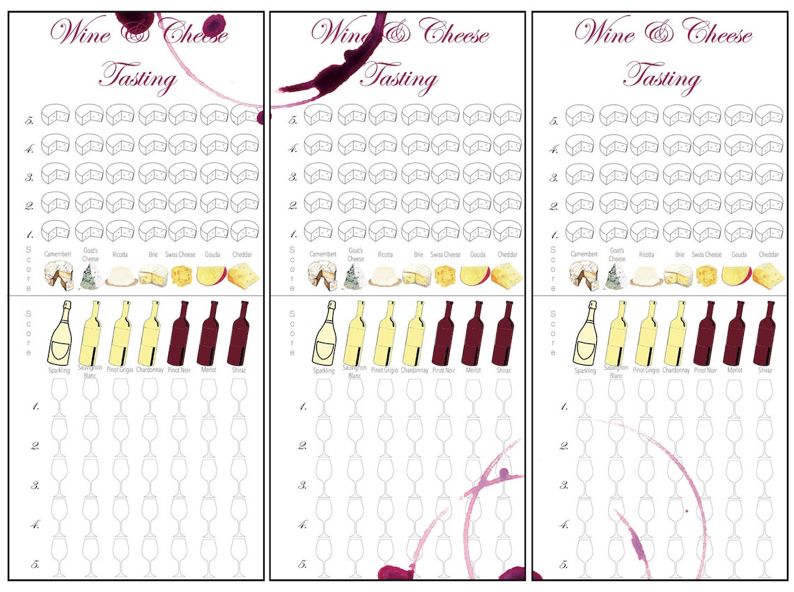 Wine & Cheese Tasting Score Card | Etsy