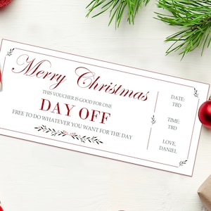 Christmas Day off Coupon Gift Certificate - INSTANT DOWNLOAD - EDITABLE ...