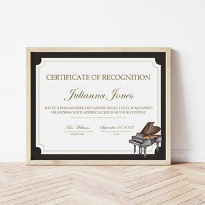 Editable Piano Recital Certificate 8.5x11" - INSTANT DOWNLOAD - Piano ...