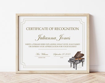 Christmas Piano Recital Certificate 8.5x11" - INSTANT DOWNLOAD - Piano ...