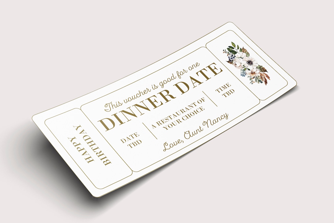 Birthday Dinner Gift Voucher - INSTANT DOWNLOAD - EDITABLE Text ...
