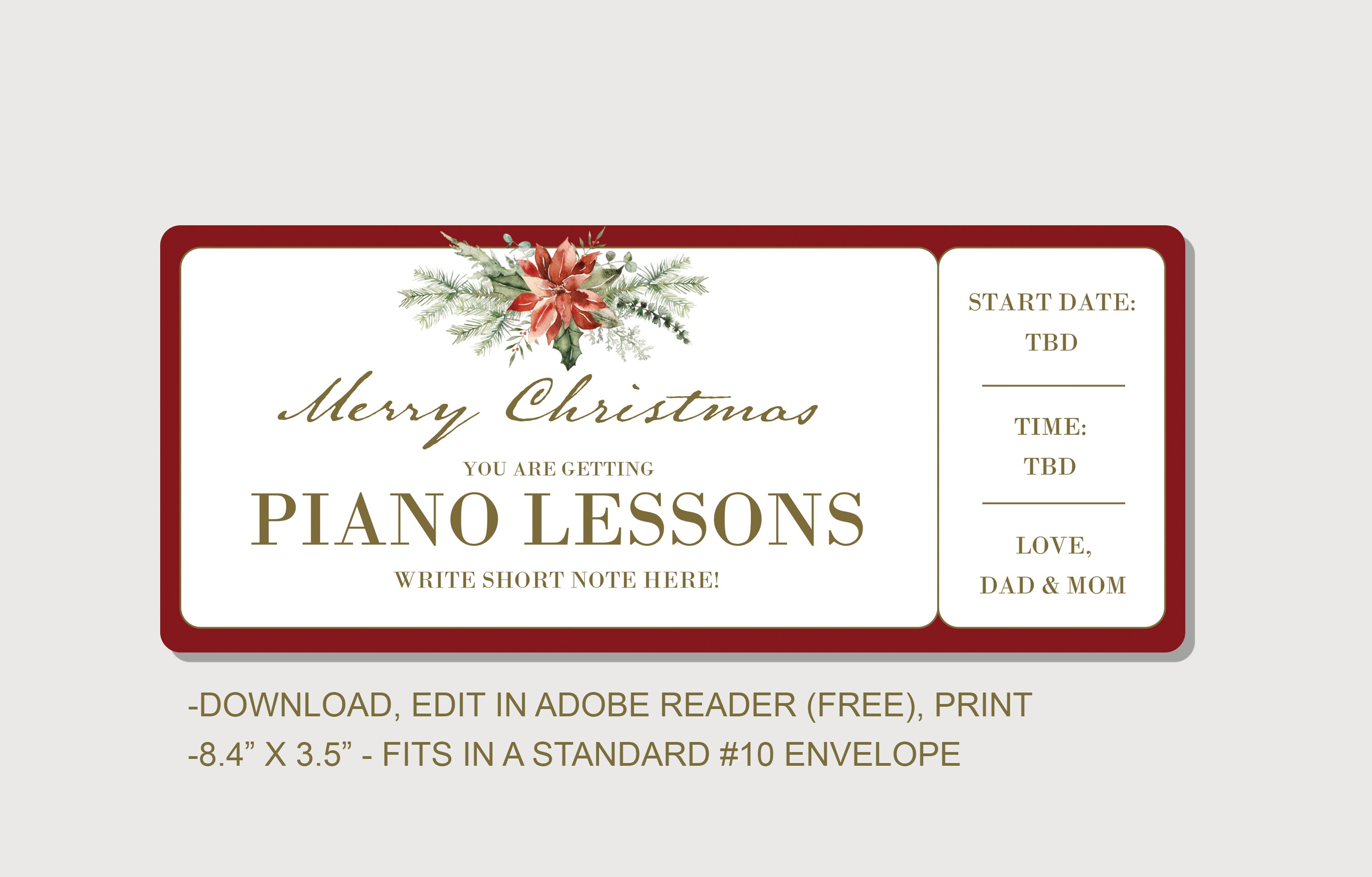 Piano Lessons Coupon Voucher INSTANT DOWNLOAD EDITABLE - Etsy