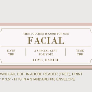 Facial Coupon Voucher - INSTANT DOWNLOAD - EDITABLE Text - Printable ...