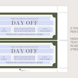 Day off Coupon Certificate - INSTANT DOWNLOAD - EDITABLE Text ...
