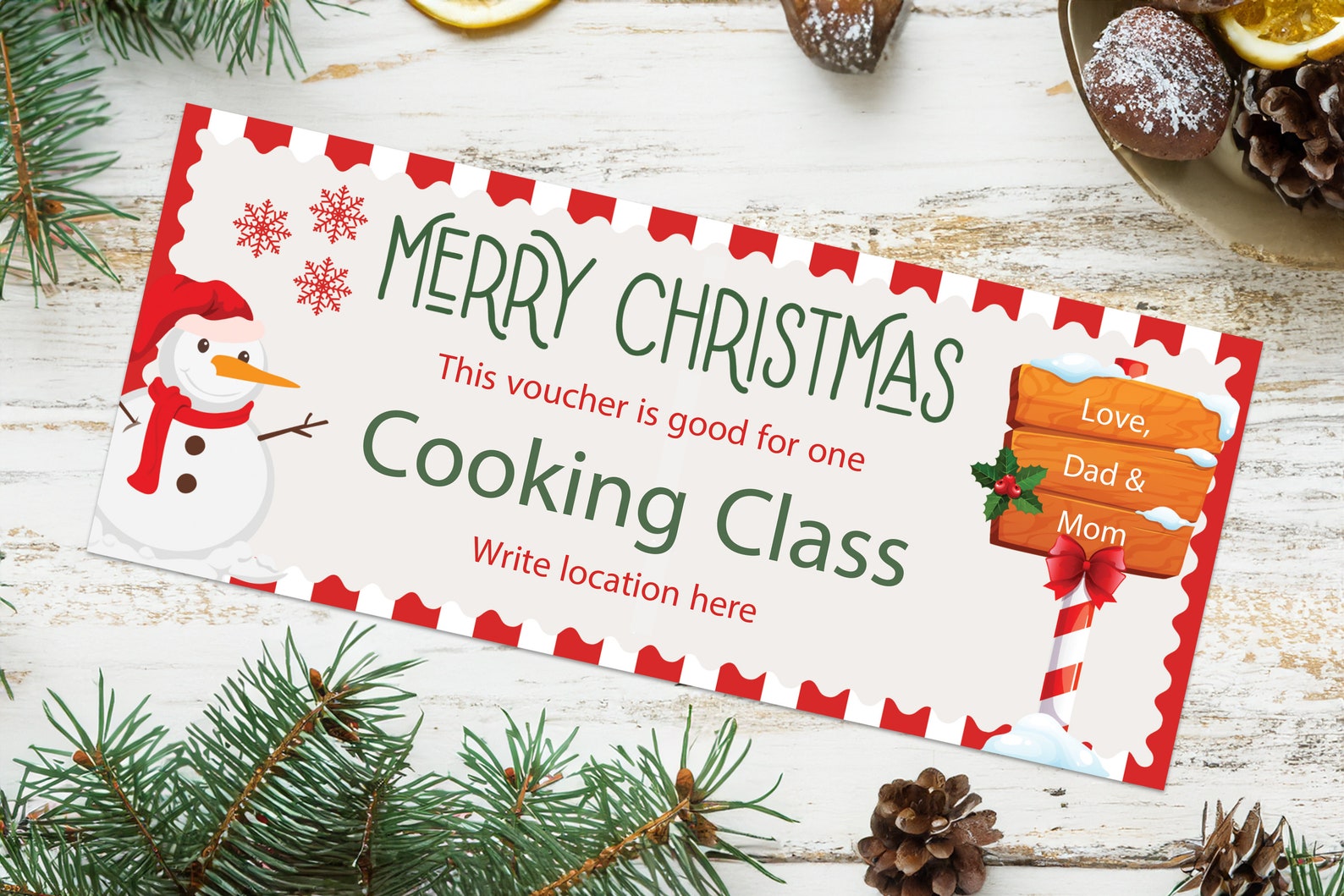 Christmas Cooking Class Coupon Certificate - INSTANT DOWNLOAD - EDITABLE Text - Printable ...