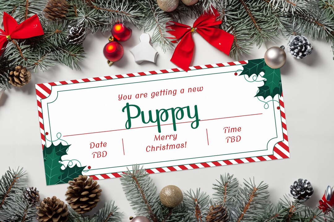 Christmas New Puppy Gift Certificate - INSTANT DOWNLOAD - EDITABLE Text ...