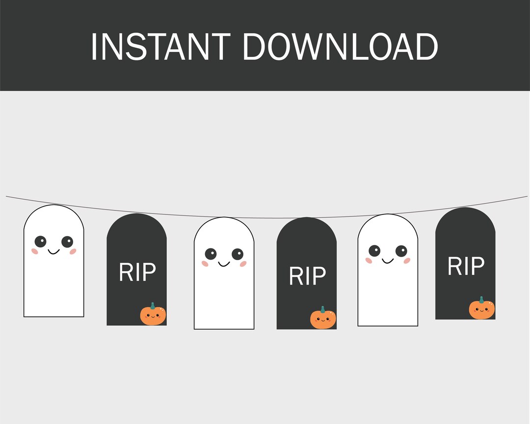 Ghost Tombstone Printable Halloween Banner - INSTANT DOWNLOAD - Non ...