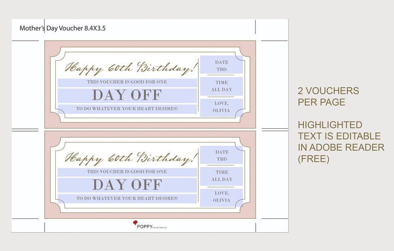 60th Birthday Gift Day off Coupon INSTANT DOWNLOAD - Etsy