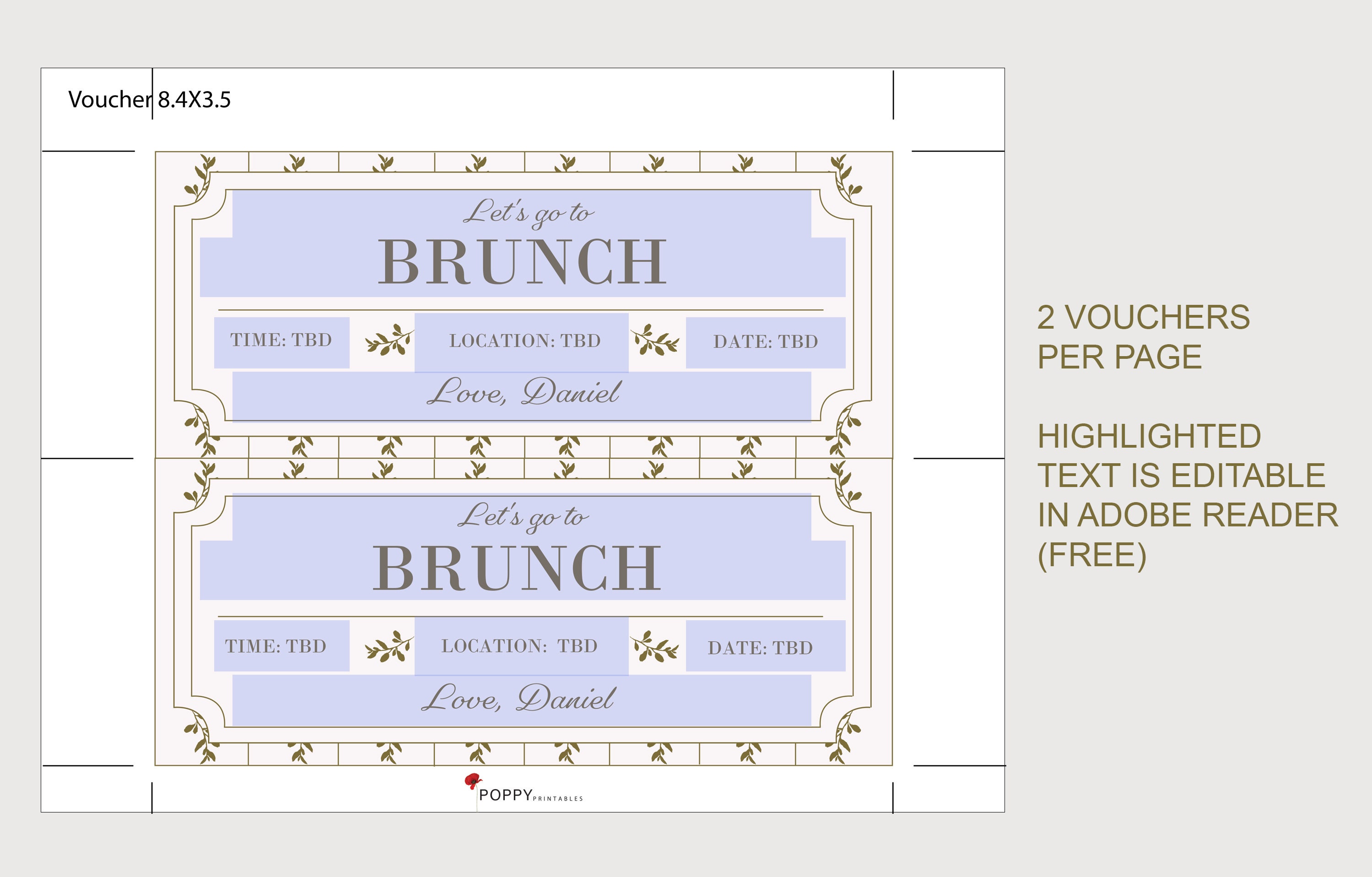 Brunch Coupon Voucher INSTANT DOWNLOAD EDITABLE Text | Etsy
