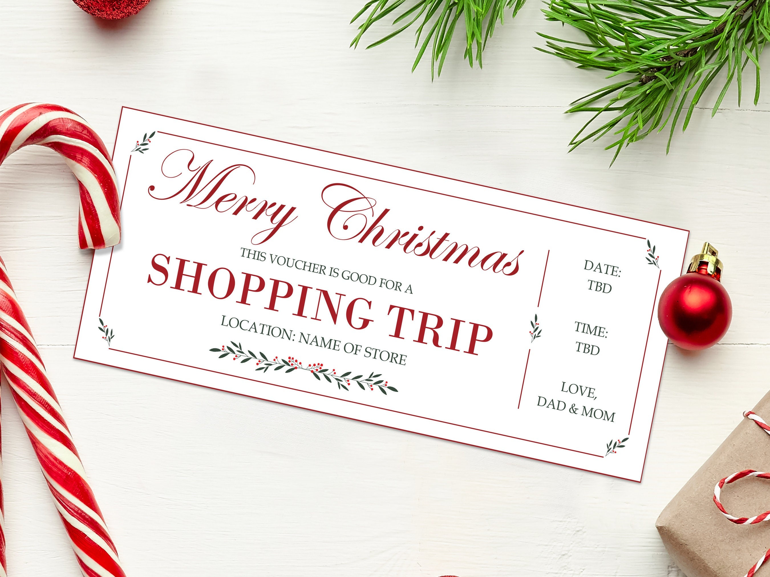 Christmas Shopping Spree Coupon Certificate - INSTANT DOWNLOAD ...