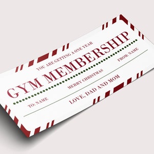 Christmas Gym Membership Gift Coupon - INSTANT DOWNLOAD - EDITABLE Text ...