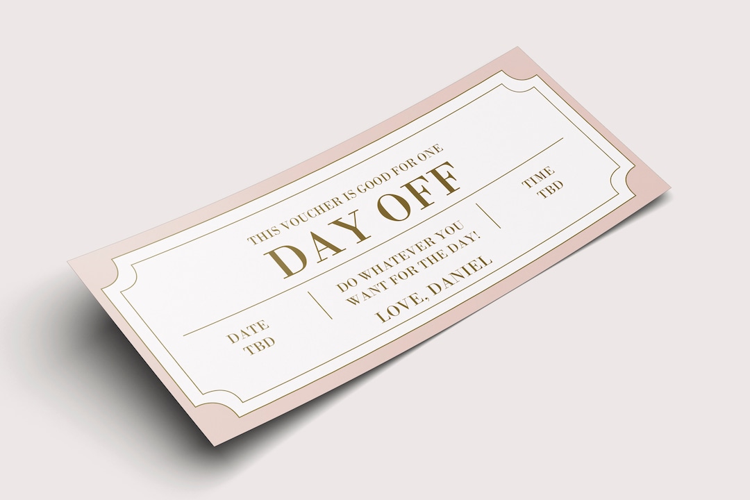 Day off Coupon Certificate - INSTANT DOWNLOAD - EDITABLE Text ...
