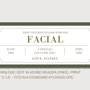 Facial Coupon Voucher - INSTANT DOWNLOAD - EDITABLE Text - Printable ...
