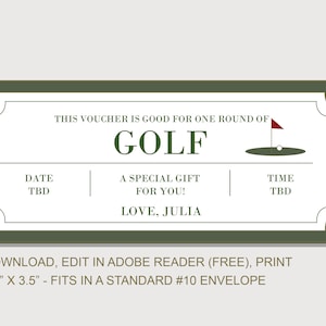 Golf Gift Certificate Coupon - INSTANT DOWNLOAD - EDITABLE Text ...