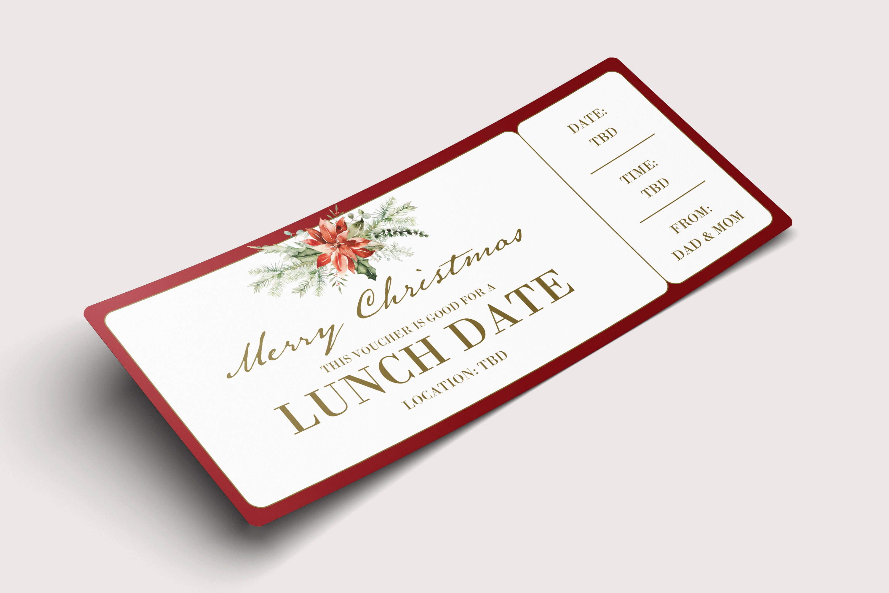 Christmas Lunch Date Coupon Voucher - INSTANT DOWNLOAD - EDITABLE Text ...