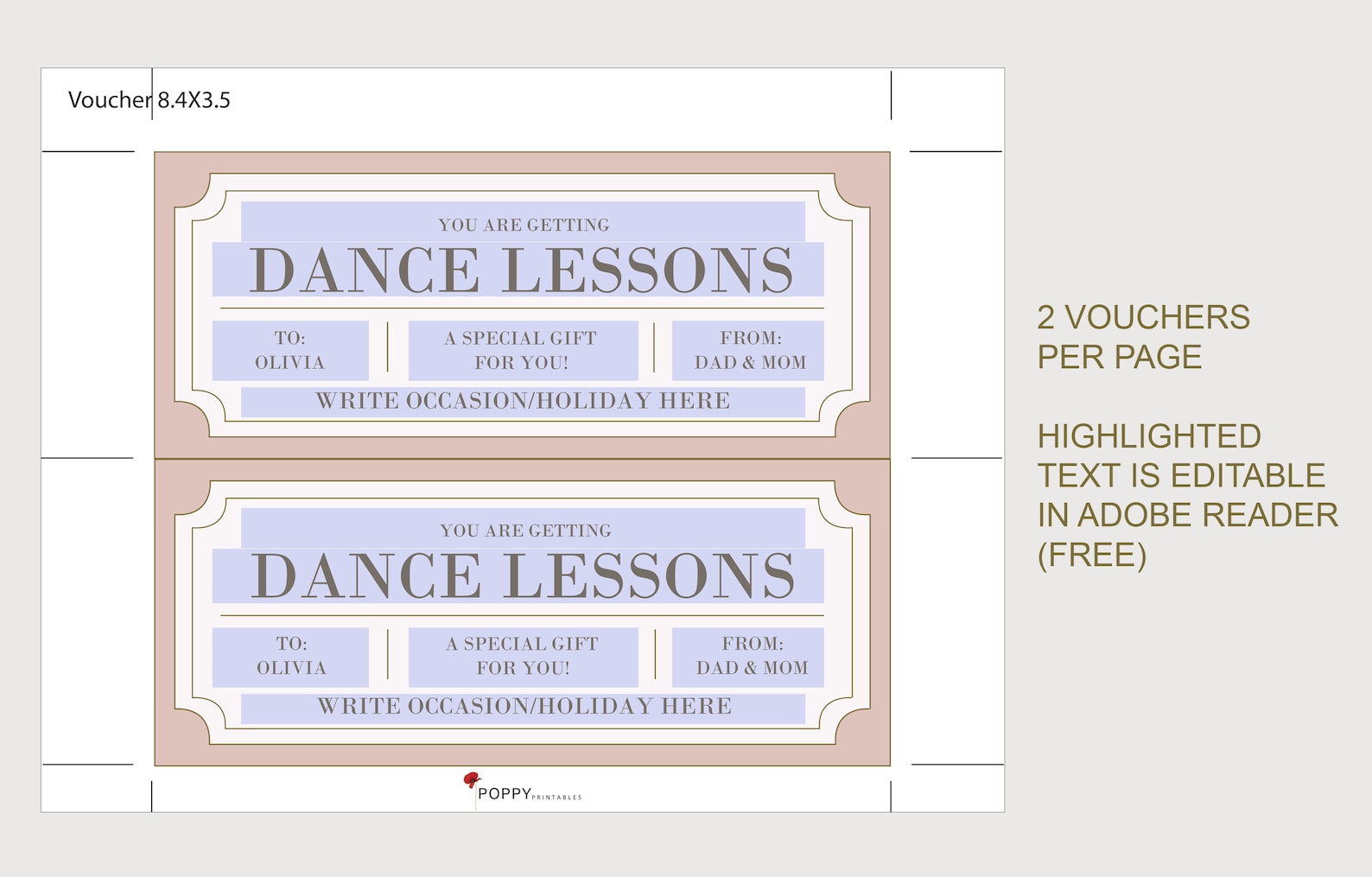 Dance Lessons Coupon Voucher - INSTANT DOWNLOAD - EDITABLE Text ...