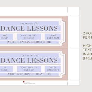 Dance Lessons Coupon Voucher - INSTANT DOWNLOAD - EDITABLE Text ...