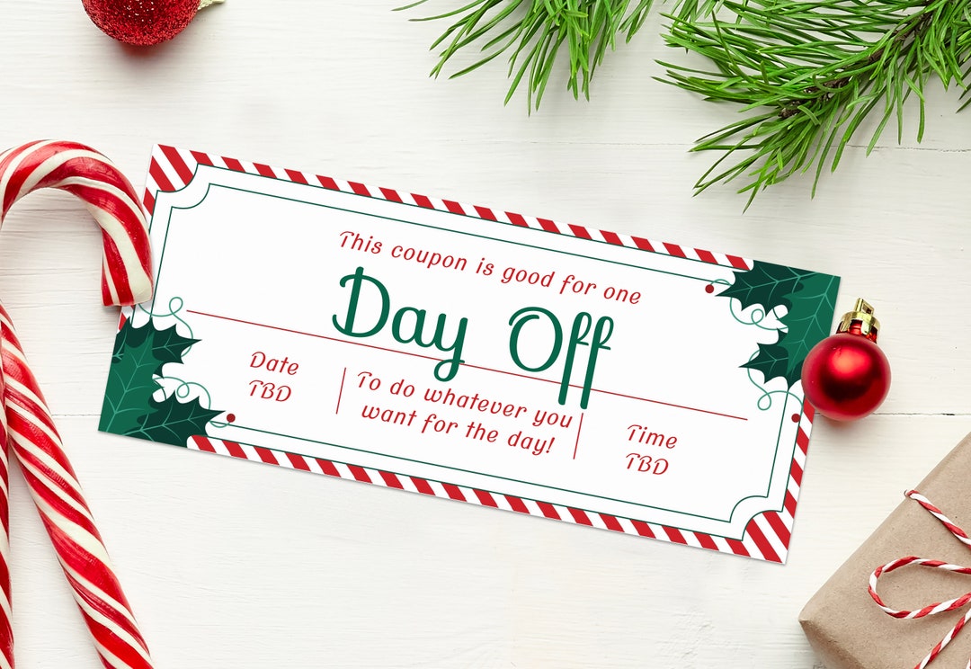 Christmas Day off Coupon Gift Certificate - INSTANT DOWNLOAD - EDITABLE ...
