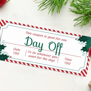 Christmas Day off Coupon Gift Certificate - INSTANT DOWNLOAD - EDITABLE ...