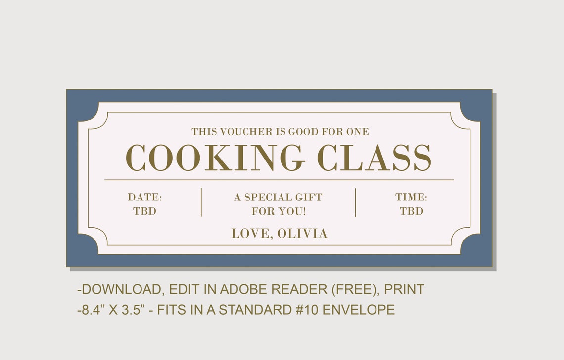 Cooking Class Coupon Certificate - INSTANT DOWNLOAD - EDITABLE Text - Printable, Personalized ...