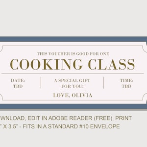 Cooking Class Coupon Certificate - INSTANT DOWNLOAD - EDITABLE Text ...