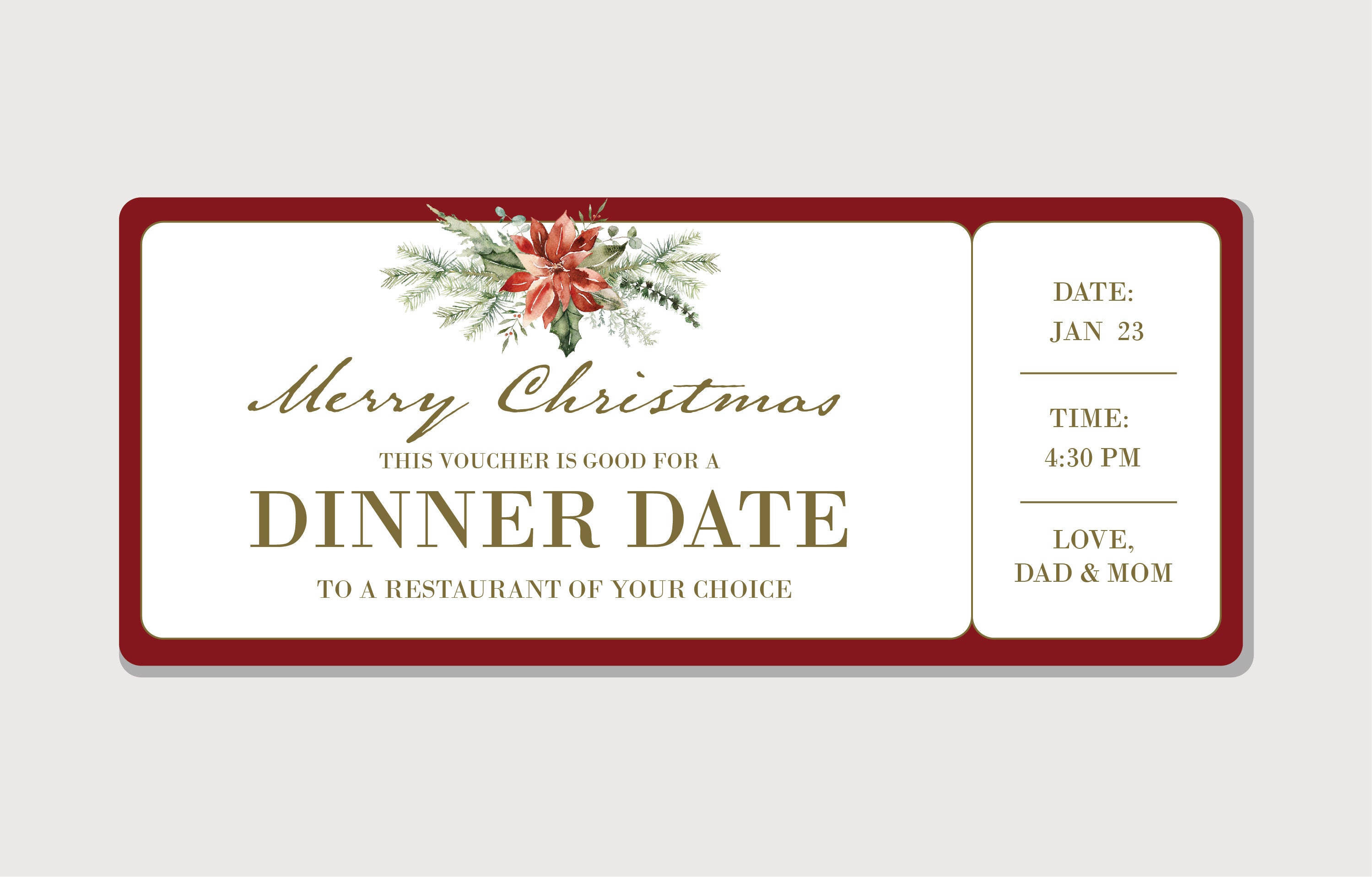 Christmas Dinner Date Gift Voucher INSTANT DOWNLOAD - Etsy