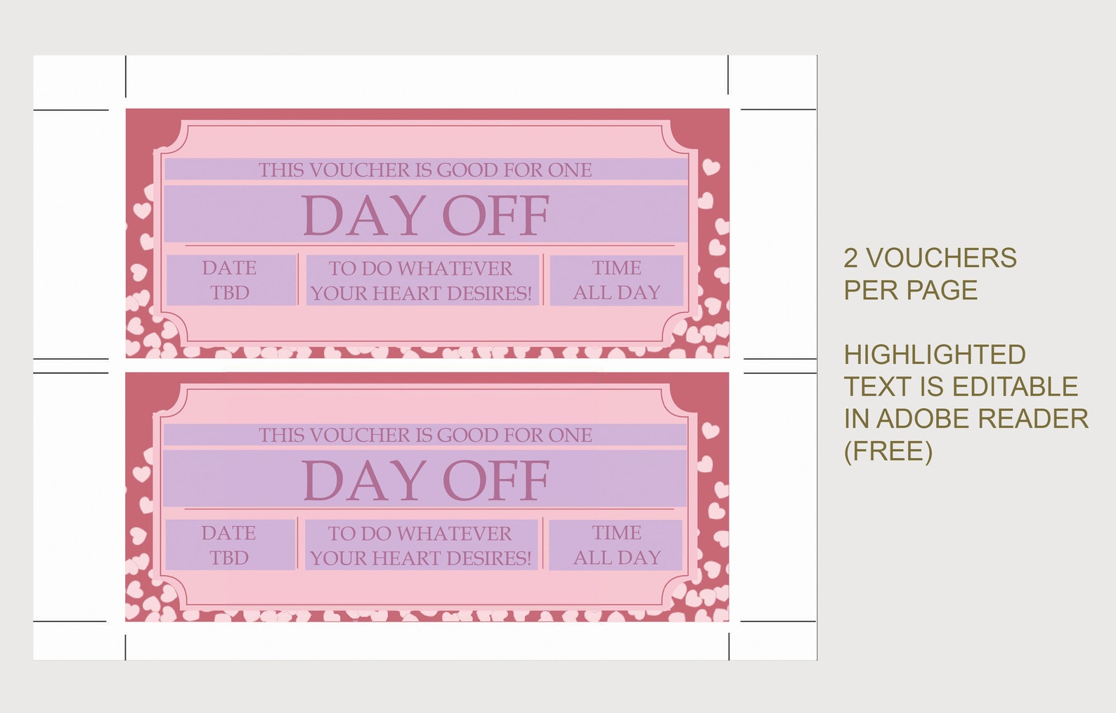 Day off Coupon Certificate - INSTANT DOWNLOAD - EDITABLE Text ...