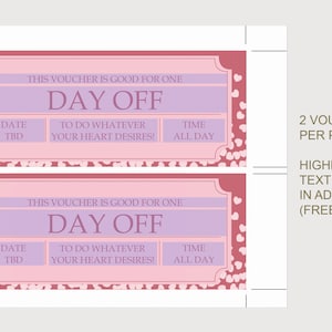 Day off Coupon Certificate - INSTANT DOWNLOAD - EDITABLE Text ...