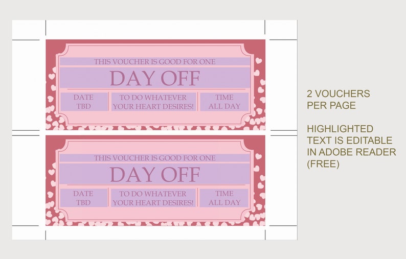 Day off Coupon Certificate - INSTANT DOWNLOAD - EDITABLE Text ...