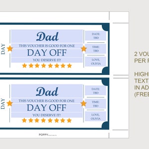 Fathers Day off Coupon Gift Certificate - INSTANT DOWNLOAD - EDITABLE ...