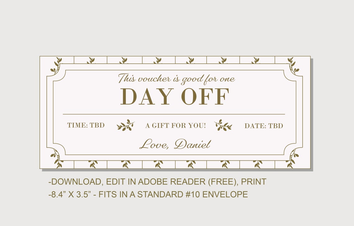 Day off Coupon Voucher INSTANT DOWNLOAD EDITABLE Text - Etsy