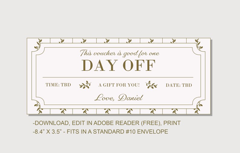 Day off Coupon Voucher INSTANT DOWNLOAD EDITABLE Text | Etsy
