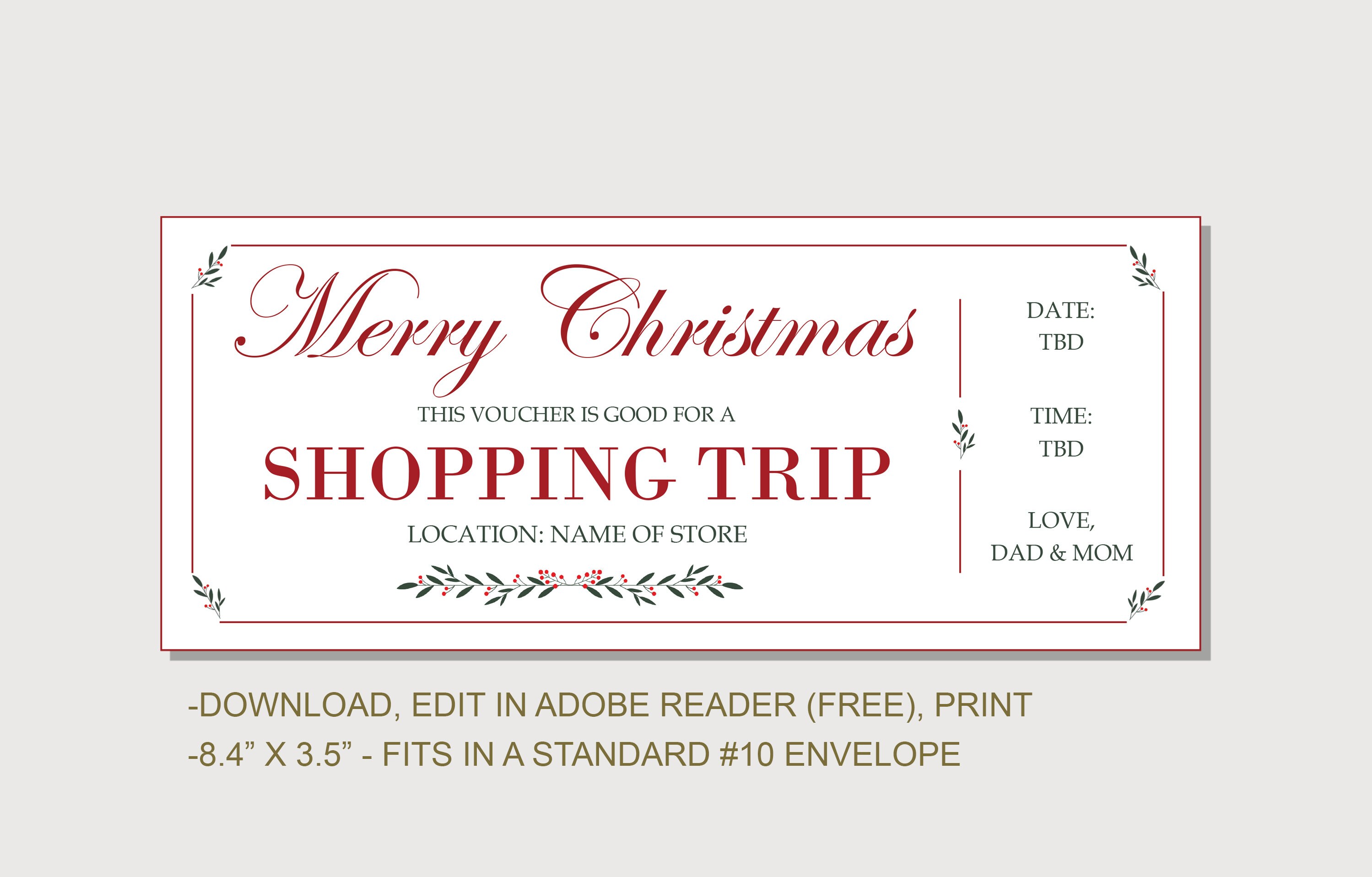 Christmas Shopping Spree Coupon Certificate - INSTANT DOWNLOAD ...