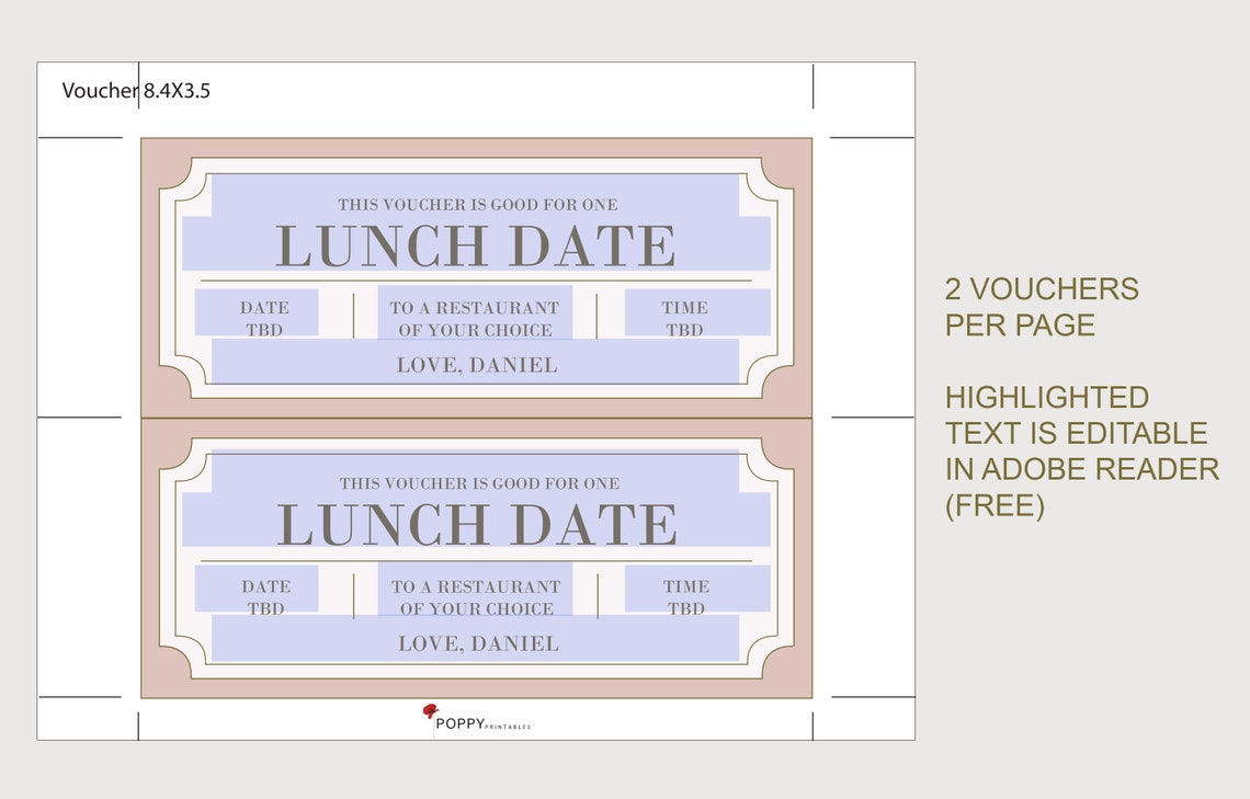 Lunch Coupon Voucher INSTANT DOWNLOAD EDITABLE Text | Etsy