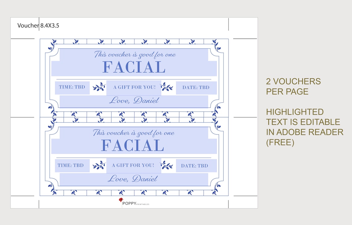 Facial Coupon Voucher INSTANT DOWNLOAD EDITABLE Text | Etsy