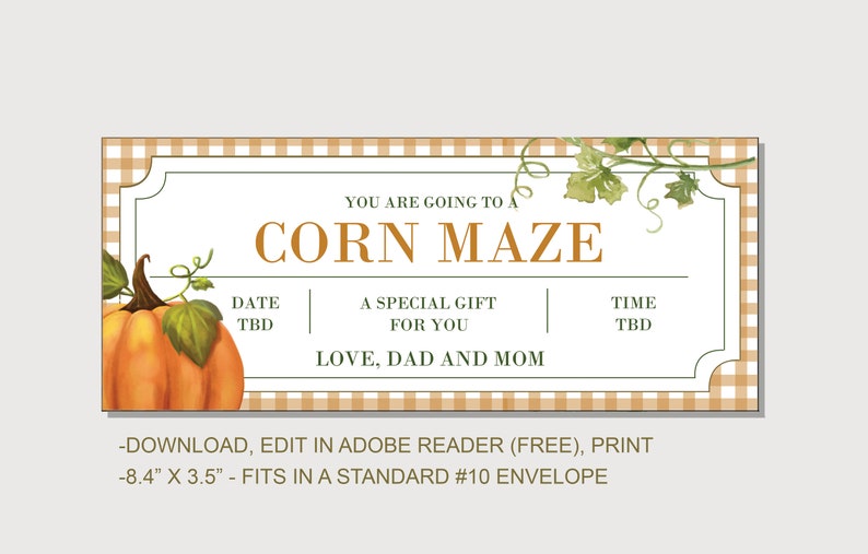 EDITABLE Halloween Activity Corn Maze Gift Certificate Coupon - INSTANT ...