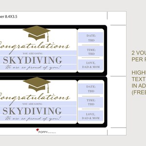 Graduation Skydiving Coupon Certificate - INSTANT DOWNLOAD - EDITABLE ...