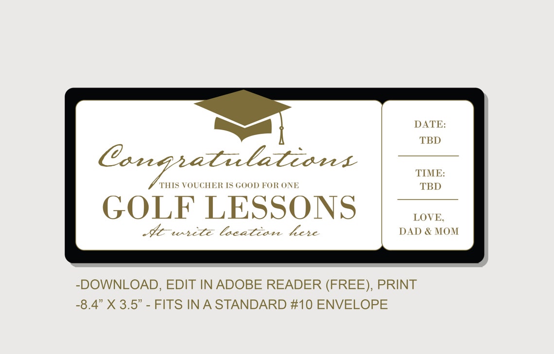 Graduation Golf Lessons Coupon Gift Certificate - INSTANT DOWNLOAD ...