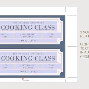 Cooking Class Coupon Certificate - INSTANT DOWNLOAD - EDITABLE Text ...
