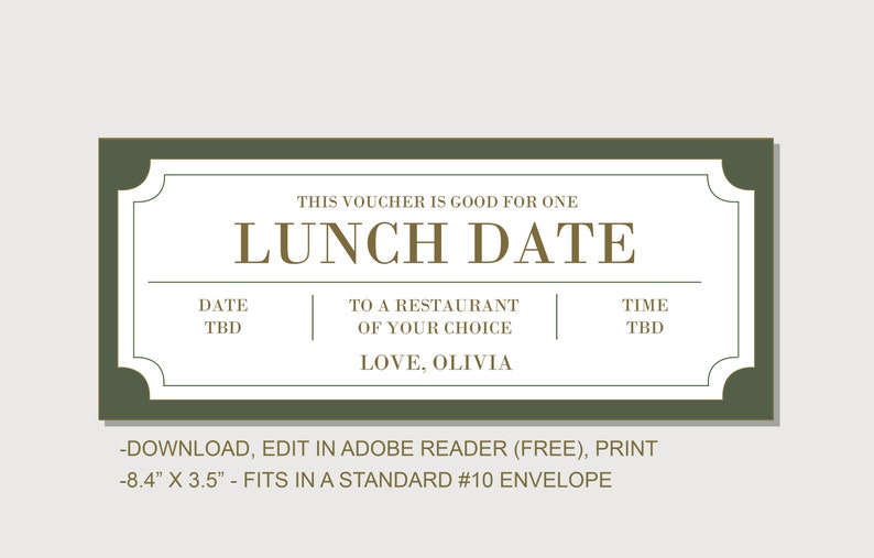 Lunch Date Gift Certificate Coupon - INSTANT DOWNLOAD - EDITABLE Text ...
